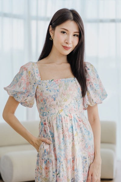 Derella Back Cut Out Tiered Maxi Dress - Pastel Floral [XS/S/M/L/XL/XX ...
