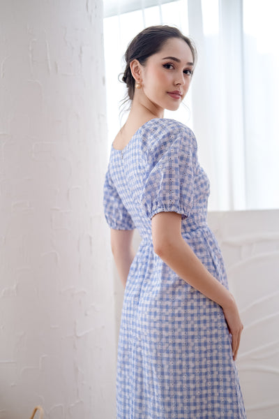 Kaisha Gingham Broidery Midi Dress - Baby Blue [XS/S/M/L/XL] – Diamond ...