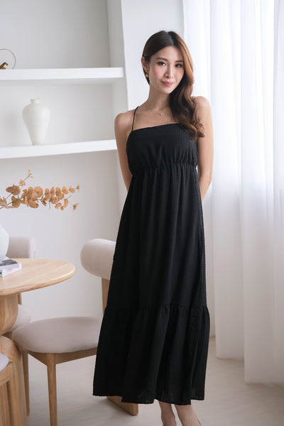 Kourtney Padded Textured Spaghetti Cross-back Maxi - Black [XS/S/M/L/X ...
